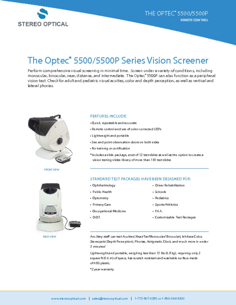Optec 5500 and 5500P Vision Screeners - Essilor Instruments USA