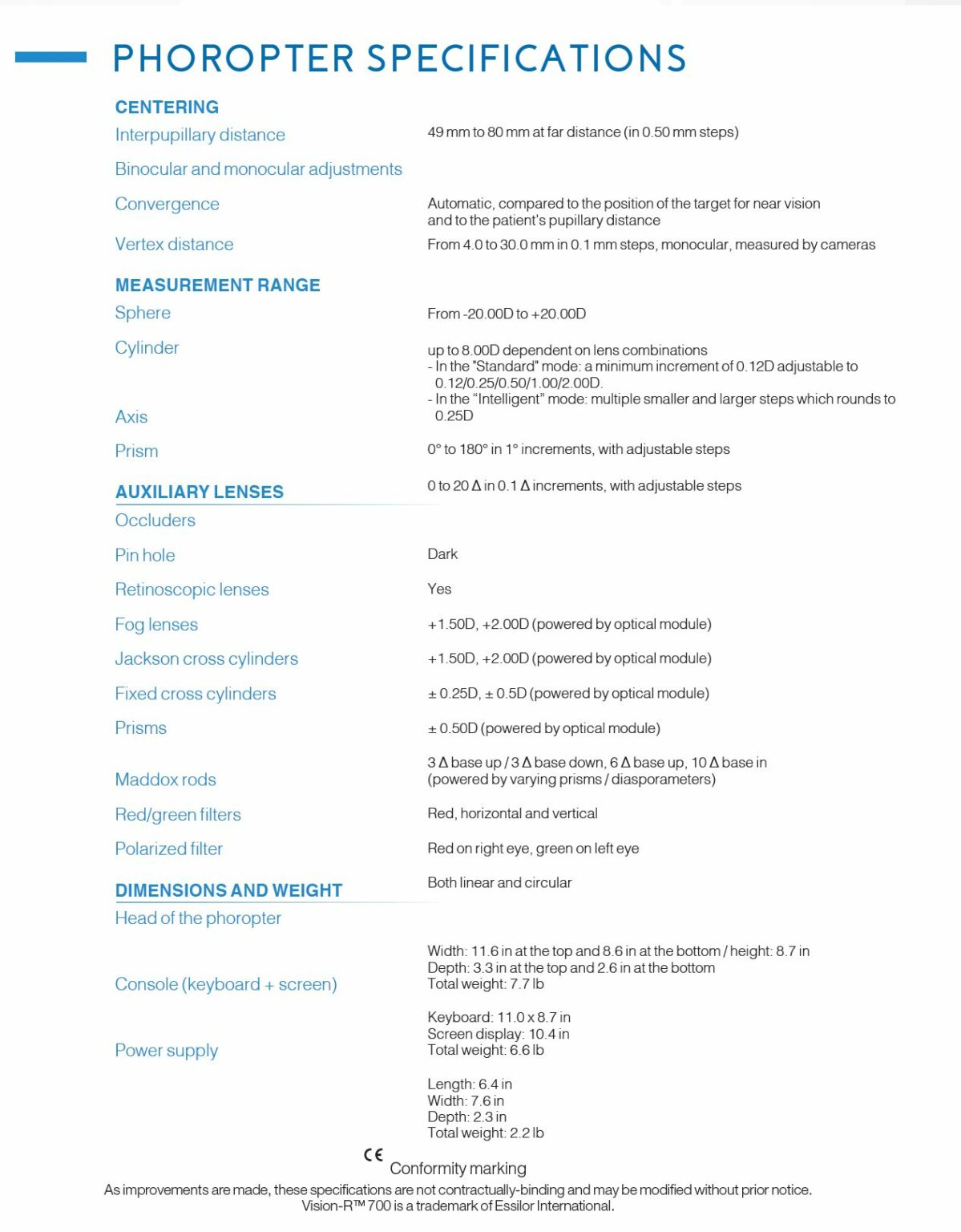 Vision-R 700 Refraction System - Essilor Instruments USA