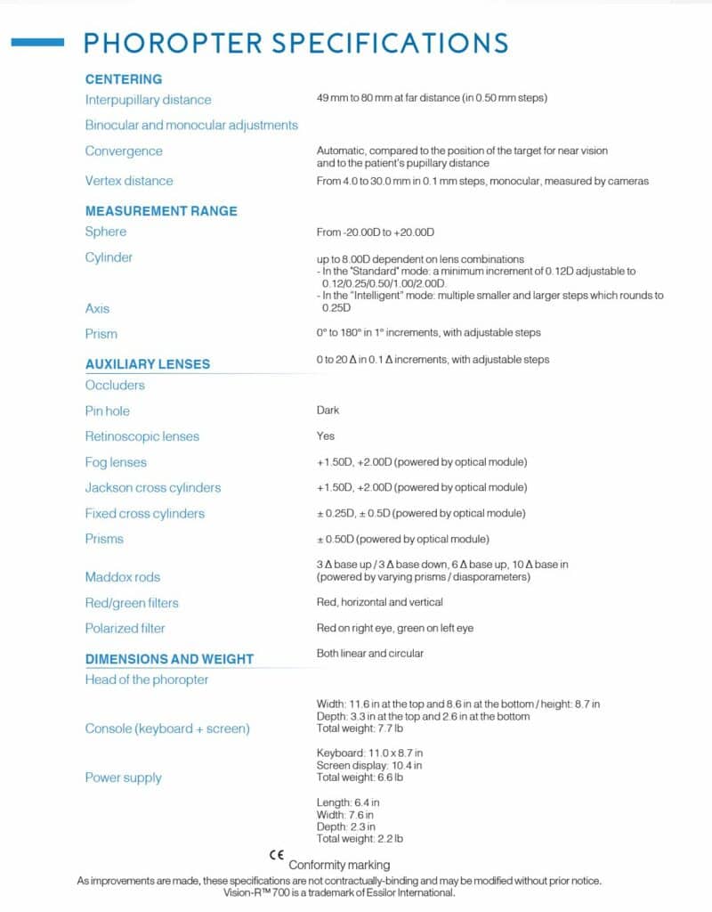 Vision-R 700 Refraction System - Essilor Instruments USA