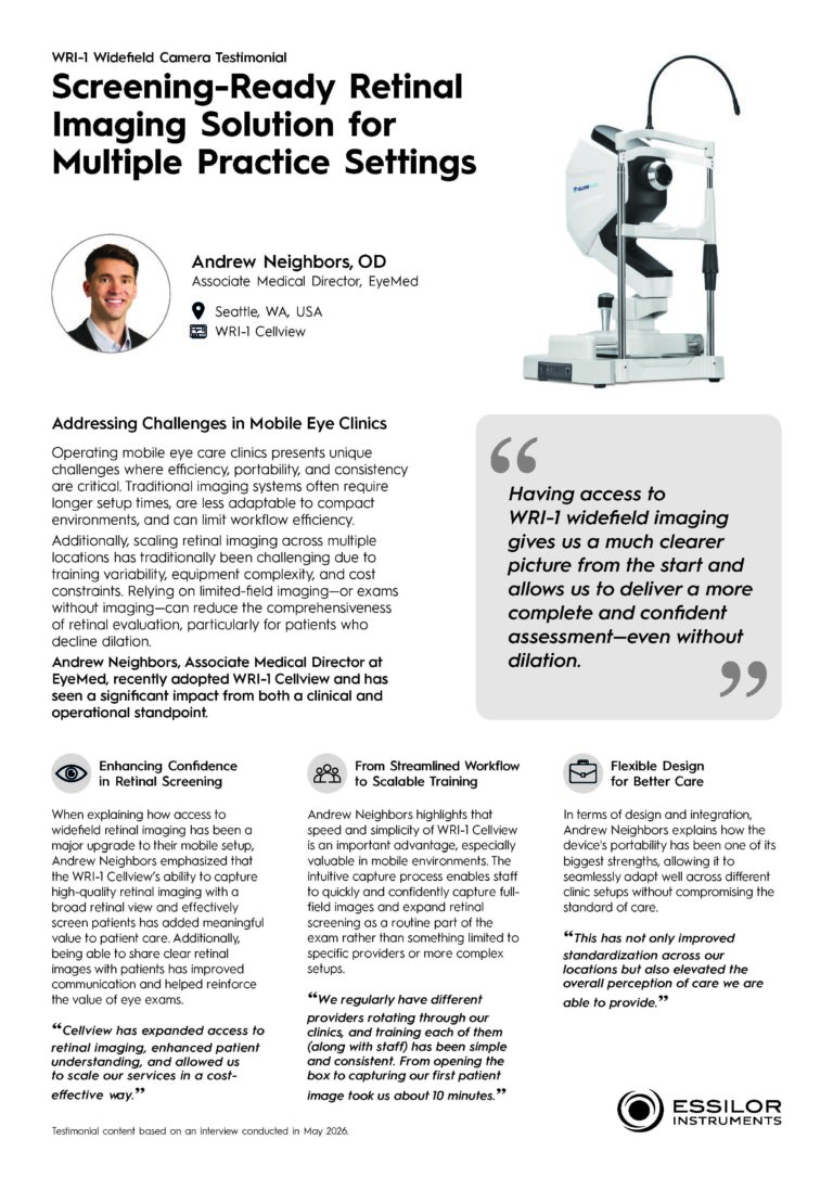 Cellview Imaging - WRI-1 Retinal Imager - Essilor Instruments USA